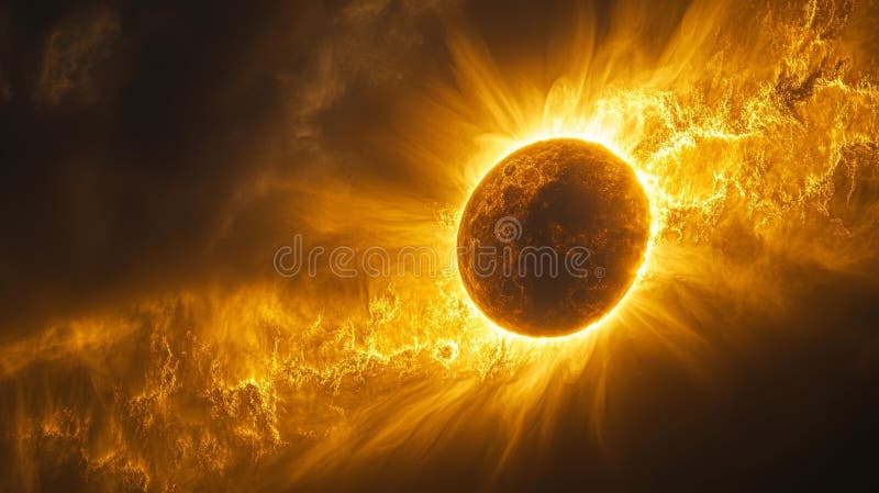 A Spectacular Solar Eclipse with Brilliant Golden Rays Stock ...