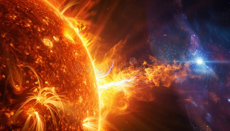 Spectacular Solar Flare Impacting Earth Depiction in Space Stock ...