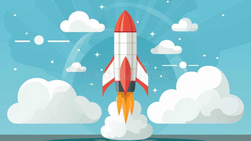 Spectacular Space Rocket Launch Surging into Blue Sky with Fiery Trail ...