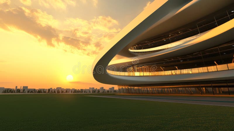 Spectacular Stadium Vista with Vibrant Lights and a Sunset Glow. Stock ...