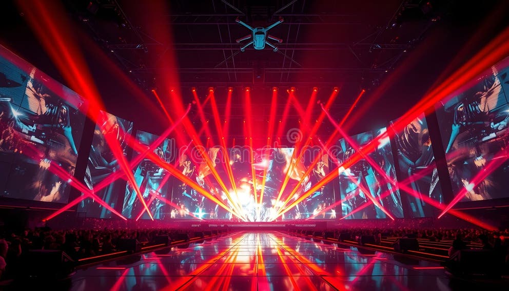 Spectacular Stage Design with Drone and Dynamic Lighting Stock ...