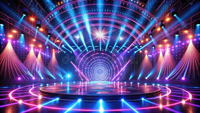 Spectacular Stage Design with Vibrant Lighting and Circular Runway ...