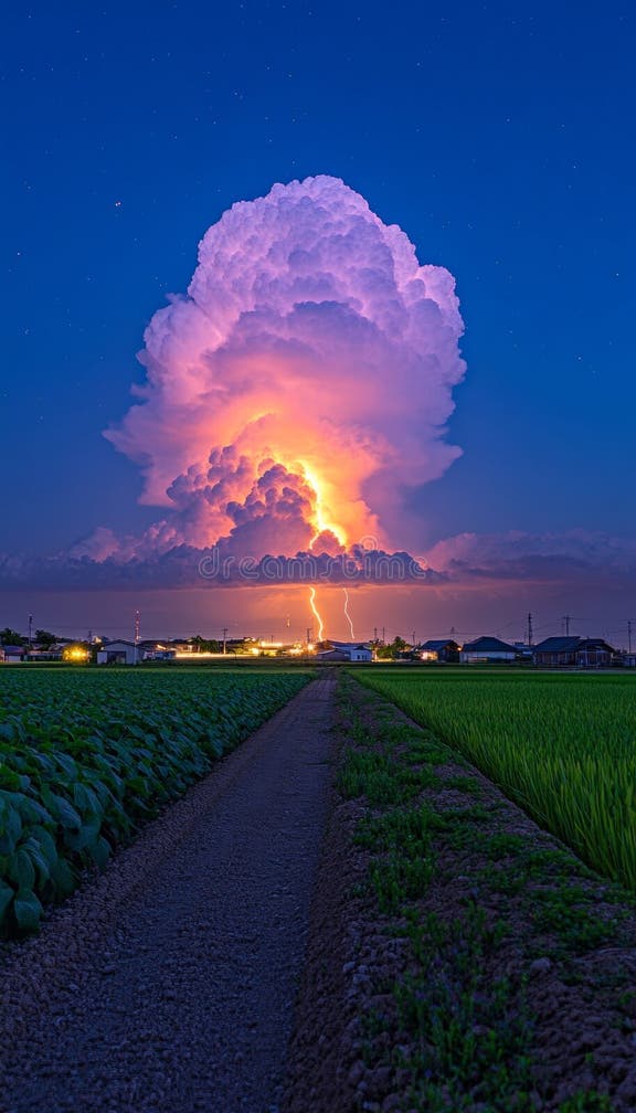 Spectacular Storm Clouds with Lightning, a Path through the Fields, and ...