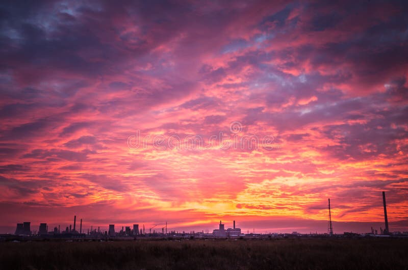 Spectacular Sunset with Clouds in the Sky. Stock Image - Image of pipe ...