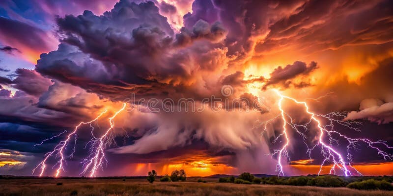 Spectacular Sunset with Multiple Lightning Strikes Across a Vast Plains ...