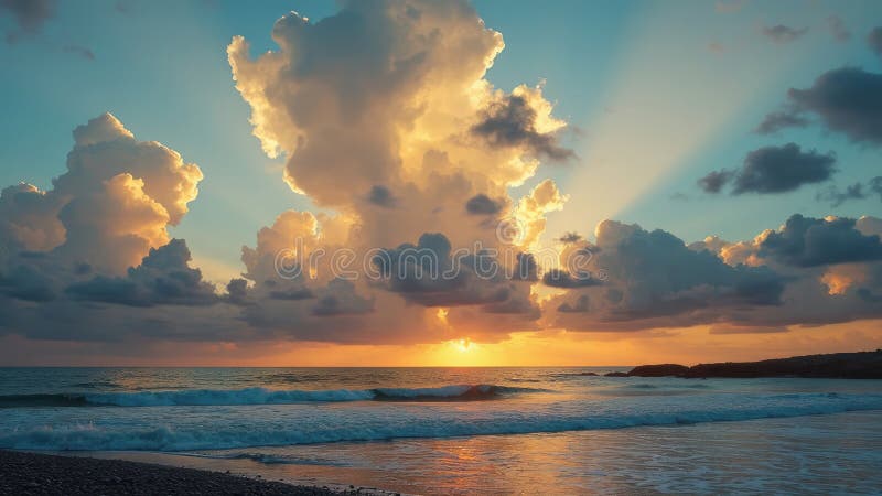 Spectacular Sunset Over the Ocean with Dramatic Clouds and Sunlight ...