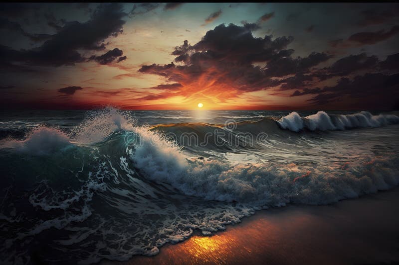 Spectacular Sunset Over the Ocean. Perfect for Wall Art Stock ...