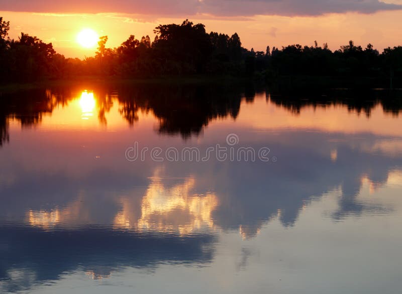 Spectacular Sunset Over, Orange Sun Rising Up Over the Horizon Stock ...