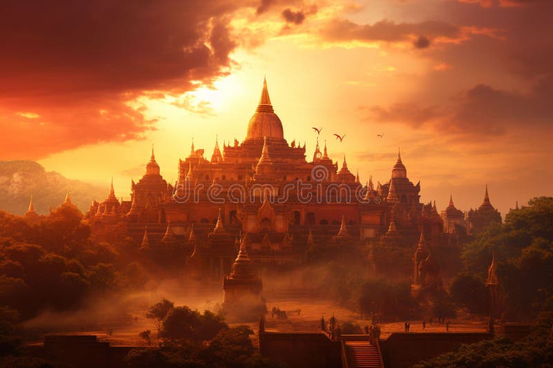 Spectacular Sunset Over the Temples of Bagan Stock Image - Image of ...