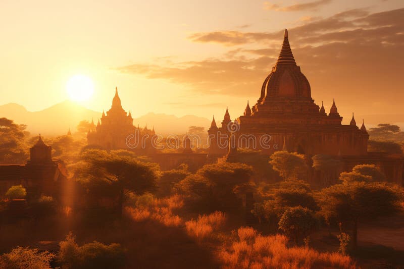 Spectacular Sunset Over the Temples of Bagan Stock Photo - Image of ...