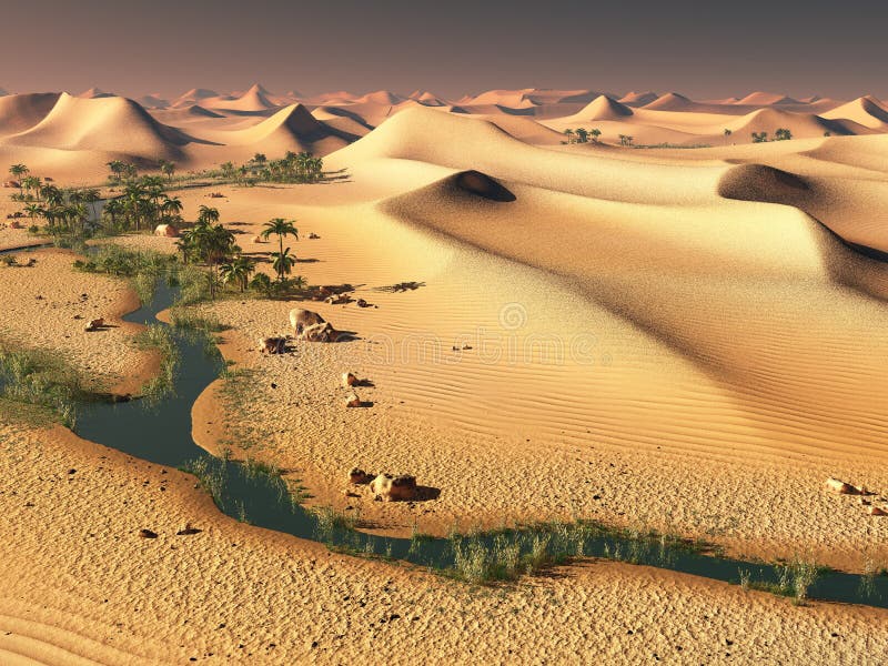 Spectacular Sunset in the Sahara Desert 3d Rendering Stock Illustration ...