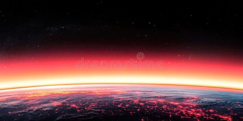 Spectacular View of Earth from Space with Fiery Horizon Stock Photo ...