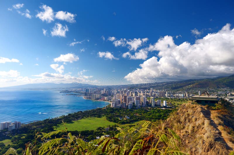 Spectacular View of Honolulu City, Oahu Stock Image - Image of head ...