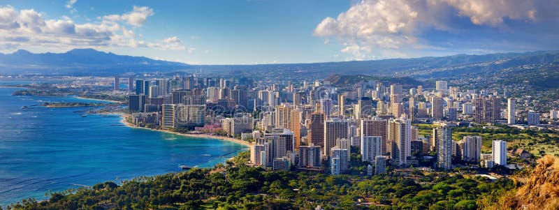 Spectacular View of Honolulu City, Oahu Stock Image - Image of head ...