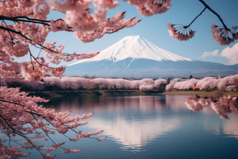 Spectacular View Japanese Cherry Blossoms with Mount Fuji Backdrop ...