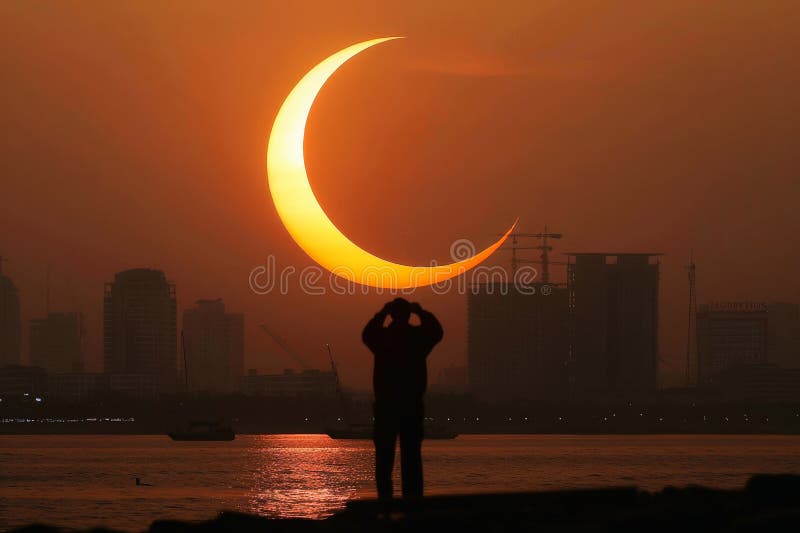 Spectacular View of a Solar Eclipse in Orange Sunlight Stock ...