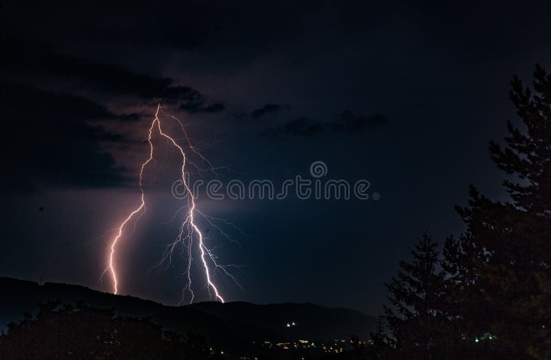 Spectacular View of a Thunderstorm Lightning in the Night Sky Stock ...