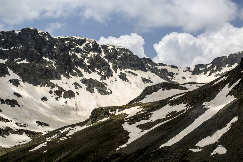 Spectacular View of Two Snowy Mountains Standing Side by Side Stock ...