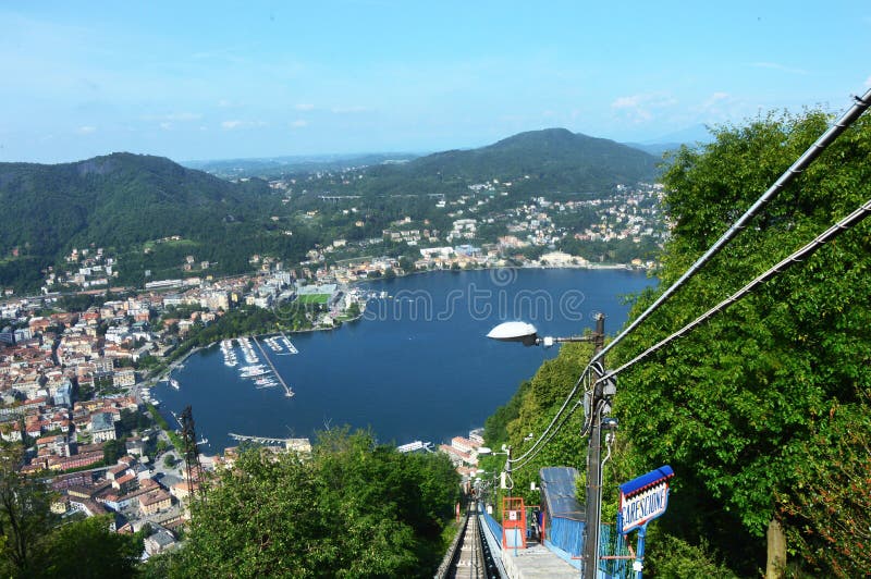 BRUNATE, ITALY - MAY 14, 2017: Funicular Railway with Spectacular View ...