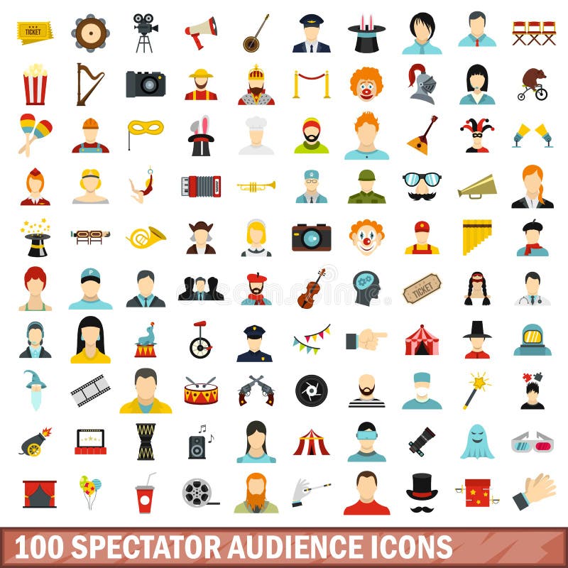 100 Spectator Audience Icons Set, Flat Style Stock Vector ...