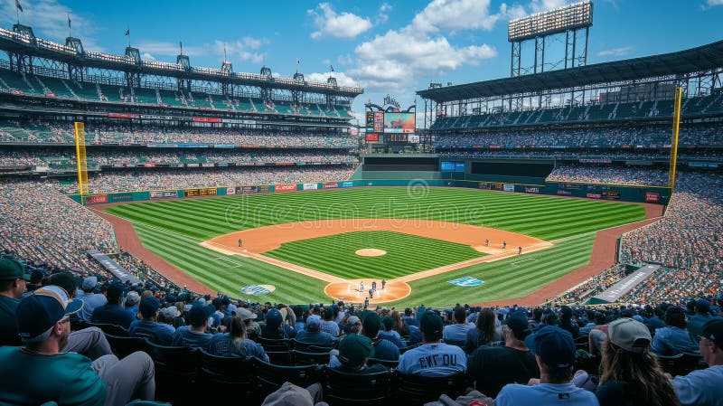 Spectator View of a Baseball Game at a Large Stadium Stock Photo ...
