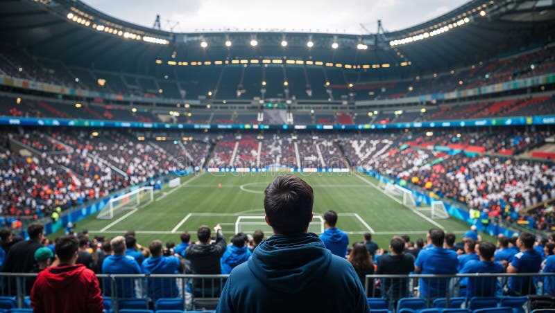 Spectator Watching Football Match in Crowded Stadium Stock Illustration ...