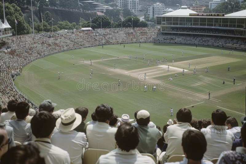 Spectators Enjoying a Sunny Day at a Live Cricket Match in Stadium ...