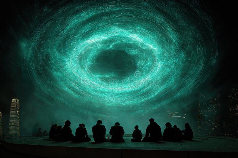 Spectators Gather Under a Mesmerizing Light Show Creating a Cosmic ...