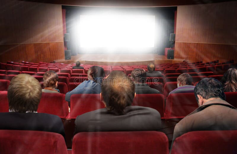 Spectators in Hall of Cinema with Movie Stock Image - Image of human ...