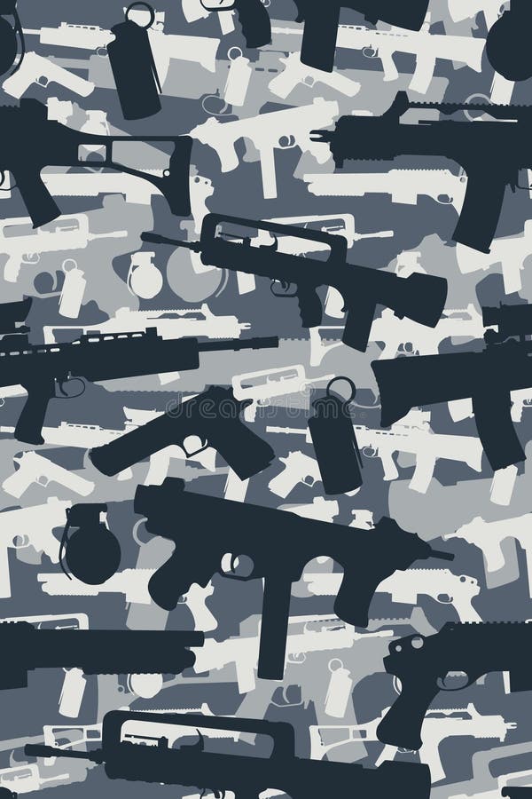 Military Camouflage Weapons Pattern Grey Theme Stock Illustration ...