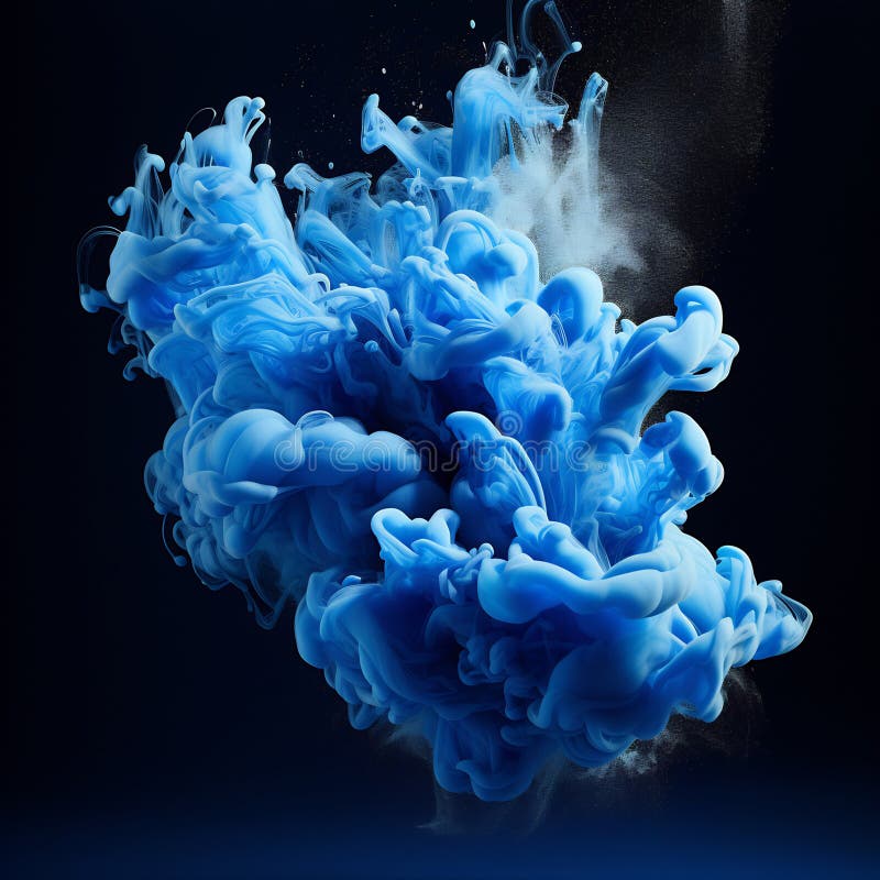 Spectral Blue Ink Cloud in Suspension Stock Photo - Image of explosion ...