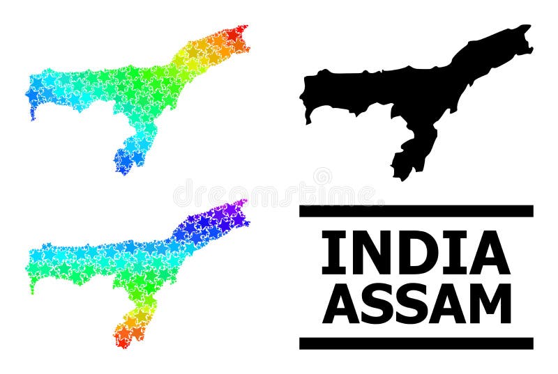 Spectral Colored Gradient Star Mosaic Map of Assam State Collage Stock ...