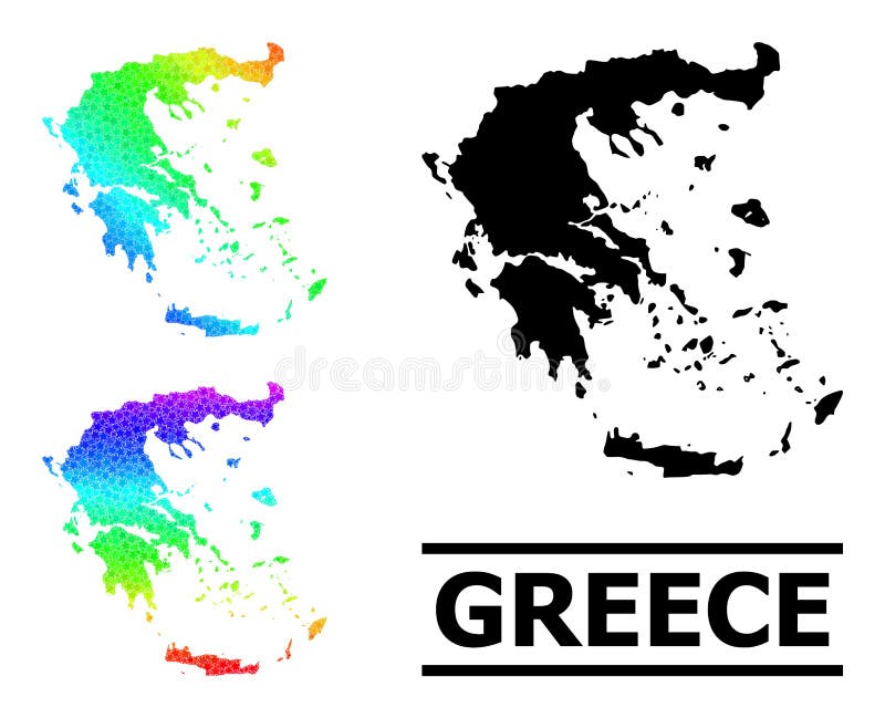 Spectral Colored Gradient Star Mosaic Map of Greece Collage Stock ...