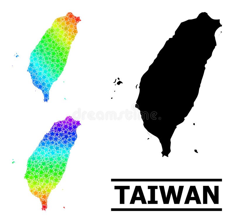 Spectral Colored Gradient Starred Mosaic Map of Taiwan Collage Stock ...