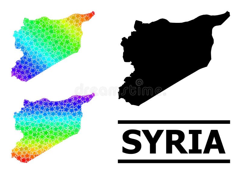 Spectral Colored Gradient Stars Mosaic Map of Syria Collage Stock ...