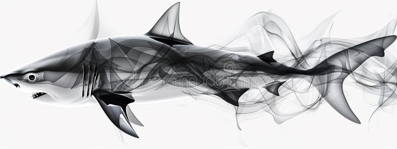 A Spectral, Ethereal Shark Emerges from a Shimmering, Geometric Vortex ...
