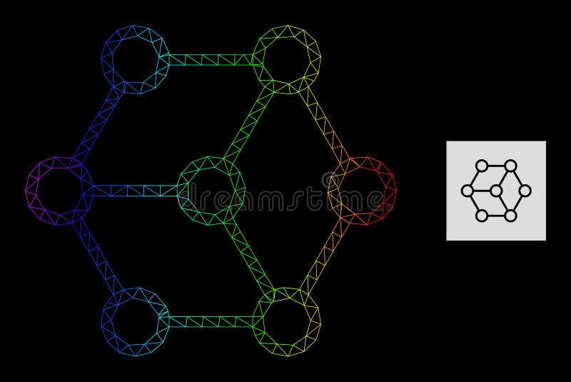 Rainbow Gradiented Polygonal Network Blockchain Nodes Icon Stock Vector ...