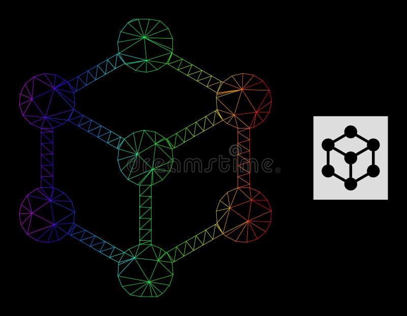 Spectral Gradiented Polygonal Net Cube Nodes Icon Stock Vector ...