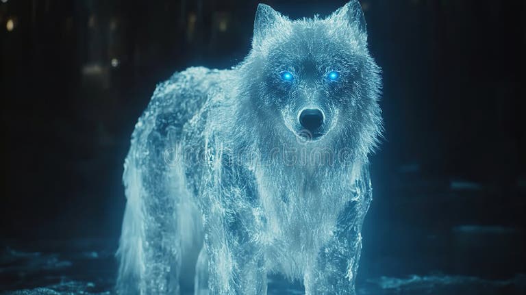 Spectral White Wolf, Glowing with Ethereal Blue Light, in a Dark Forest ...