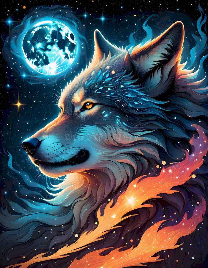 Spectral Wolf with Ethereal Fire, , Generative AI Stock Illustration ...