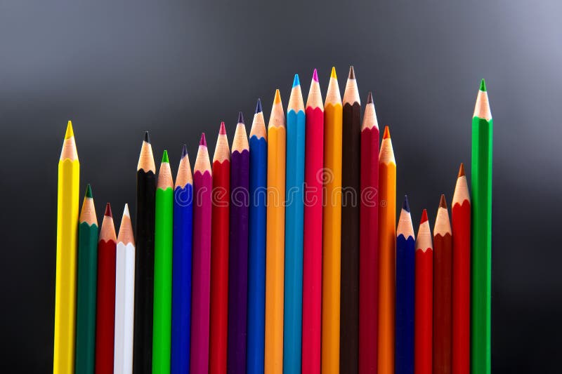 A Spectrum of Colored Pencils, from Red To Blue, Arranged in a Rising ...