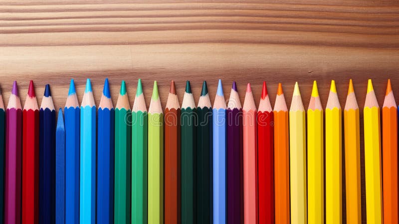 Spectrum of Colored Pencils on Wooden Surface Stock Illustration ...