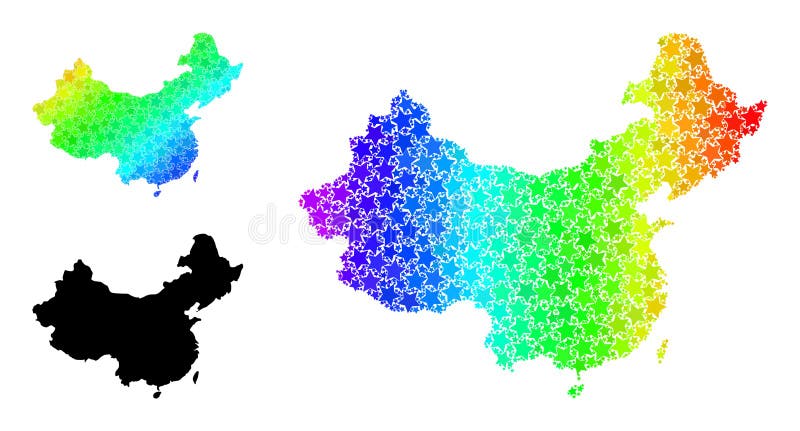 Spectral Colored Gradient Starred Mosaic Map of China Collage Stock ...