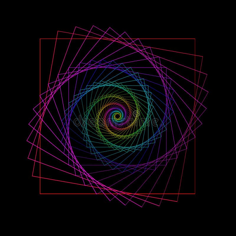 Spectrum Light Rotating Squares on Black Background Stock Illustration ...