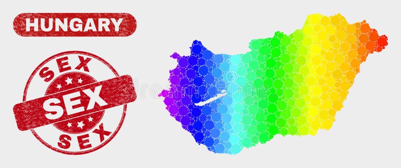 Spectrum Mosaic Hungary Map And Grunge Sex Seal Stock Vector
