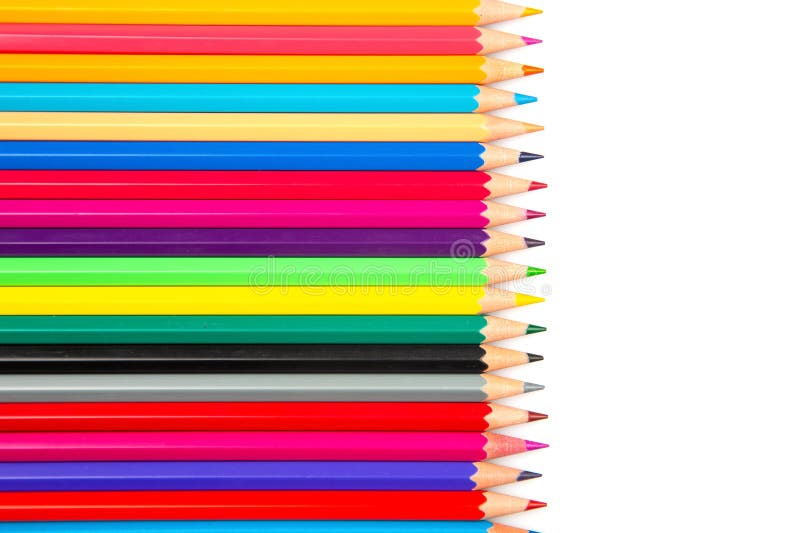 A Spectrum of Sharpened Colored Pencils Arranged in a Straight Line on ...