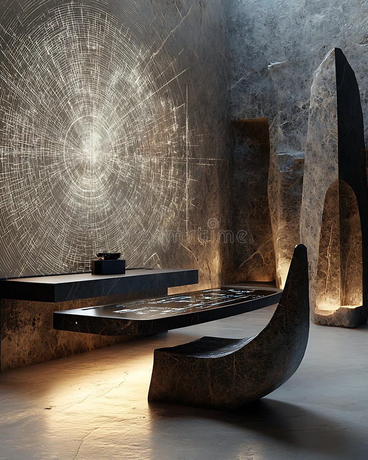 Speculative Ritual Office with Holographic Ritual Interface, Stone ...