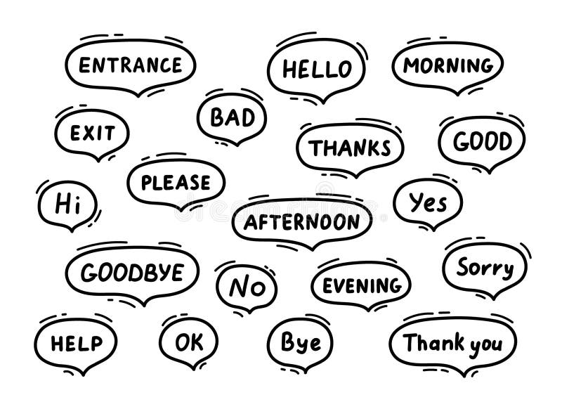 Speech Balloon with Commonly Used Word, Line Hand Drawn Doodle. Talk ...