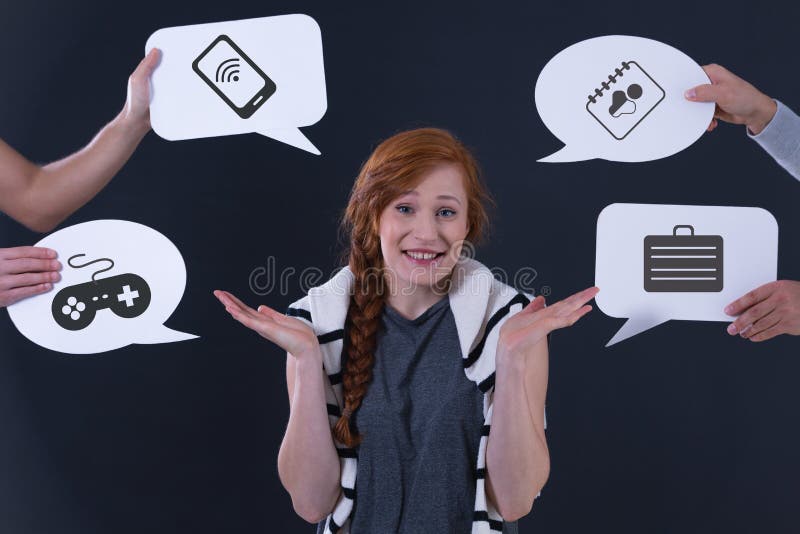 Speech Balloons and Undecided Girl Stock Image - Image of interpersonal ...