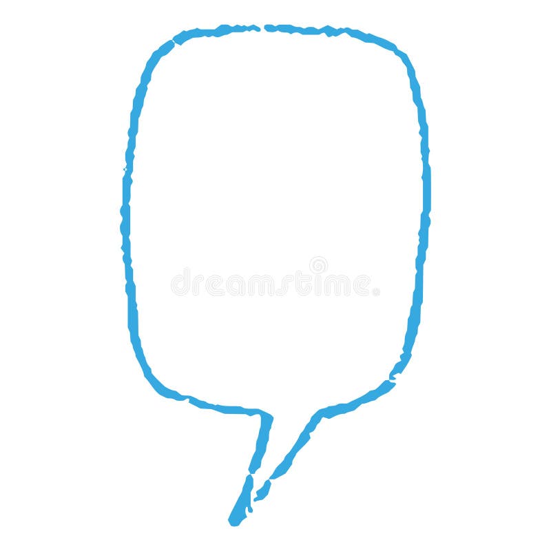 Speech Bubble Blue Outline Icon, Vector Cartoon Crayon Communication ...